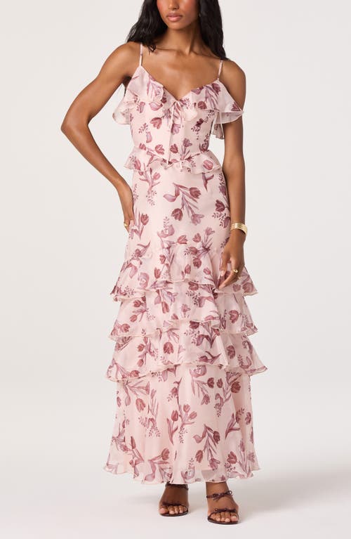 ASTR THE LABEL ASTR the Label Emiliana Floral Tiered Ruffle Cold Shoulder Maxi Dress